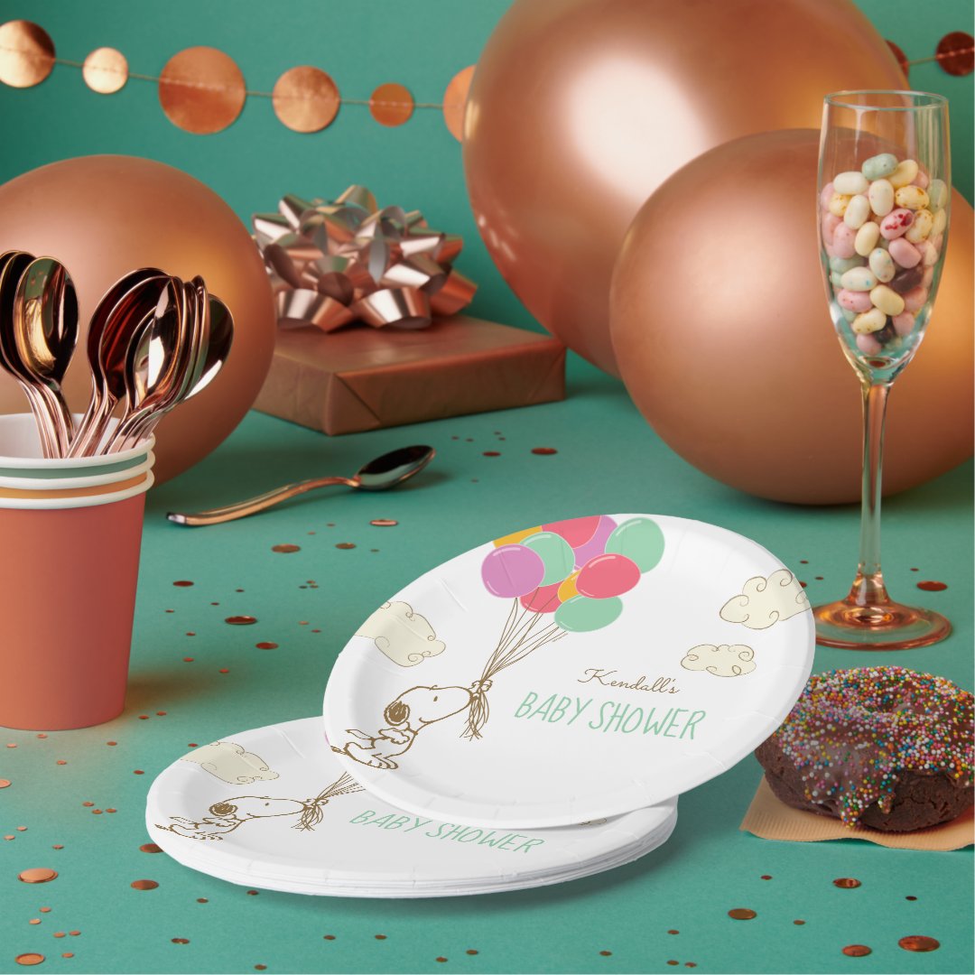 Snoopy and Balloons Baby Shower Paper Plates | Zazzle