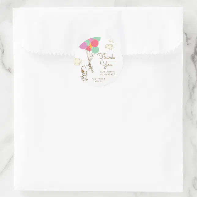 Snoopy and Balloons Birthday Classic Round Sticker | Zazzle