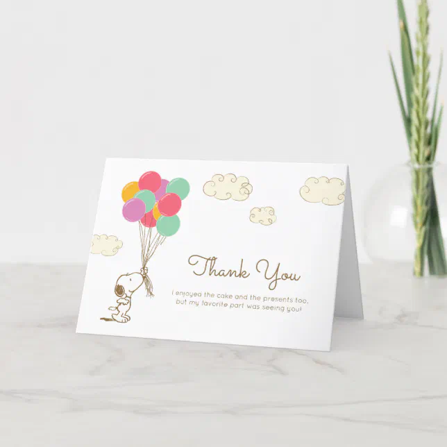 Snoopy and Balloons Birthday Thank You Card | Zazzle