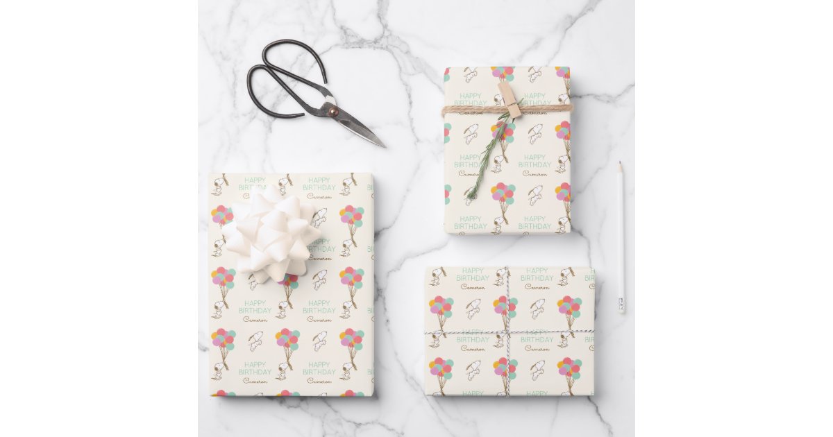 Snoopy and Balloons Birthday Wrapping Paper Sheets | Zazzle