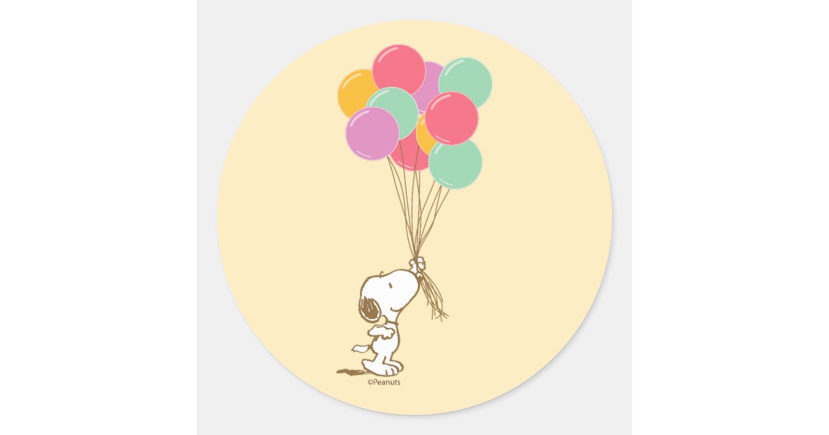 Snoopy and Balloons Classic Round Sticker | Zazzle