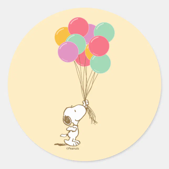 Snoopy and Balloons Classic Round Sticker | Zazzle