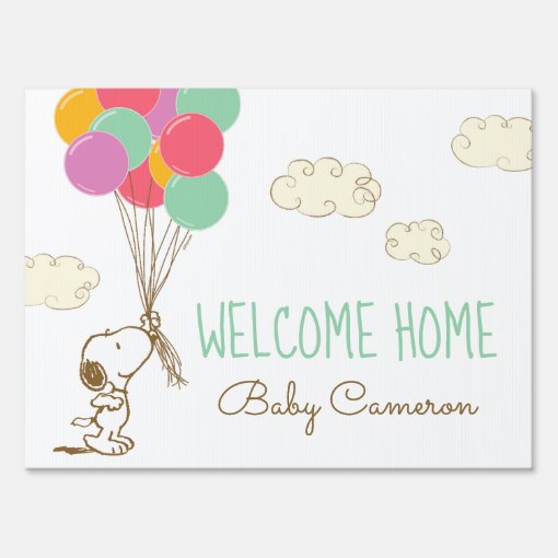 Snoopy and Balloons Welcome Home Baby Sign | Zazzle