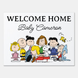 Snoopy and Gang Welcome Home Baby Sign | Zazzle