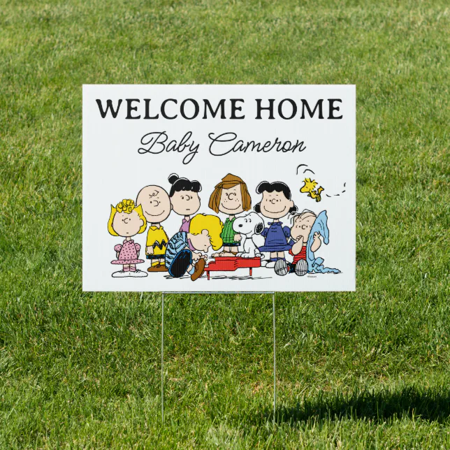 Snoopy and Gang Welcome Home Baby Sign | Zazzle