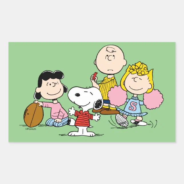Snoopy and the Gang Play Football Rectangular Sticker | Zazzle
