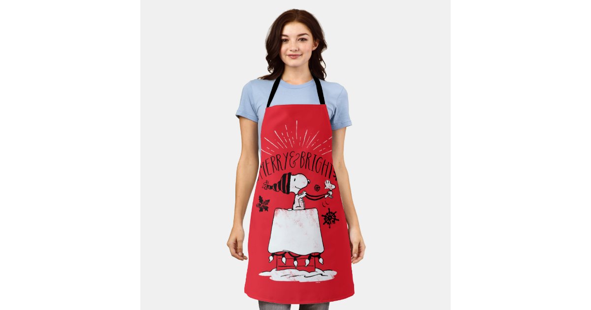 Snoopy and Woodstock - Merry & Bright Apron | Zazzle