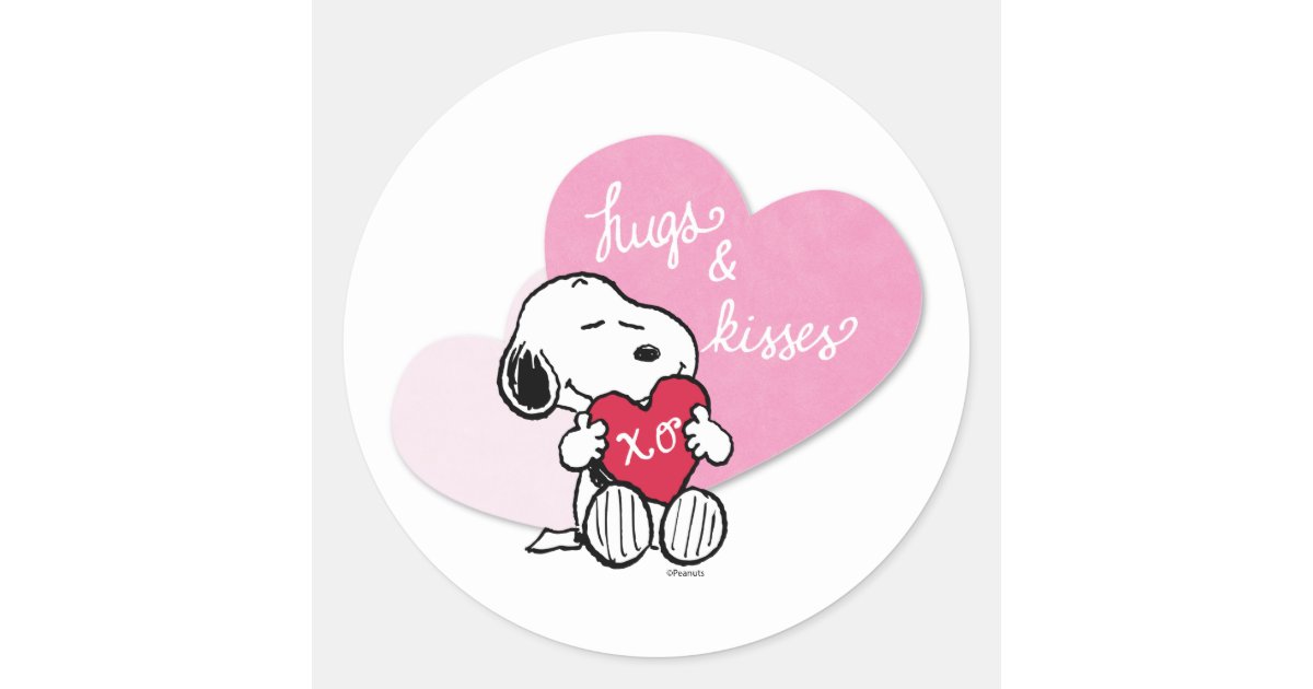 Snoopy Hugs & Kisses Classic Round Sticker | Zazzle