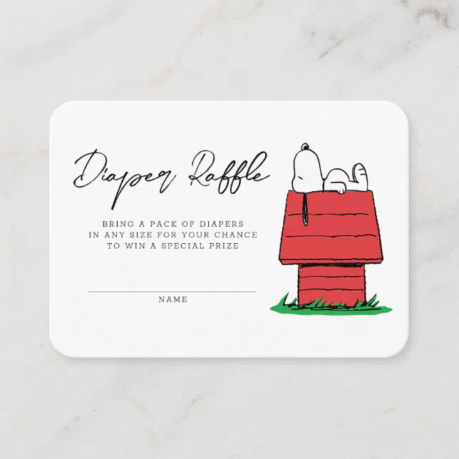 Snoopy Peanuts Baby Shower | Diaper Raffle Enclosure Card | Zazzle