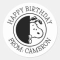Snoopy Peeking Around the Corner | Happy Birthday Classic Round Sticker ...