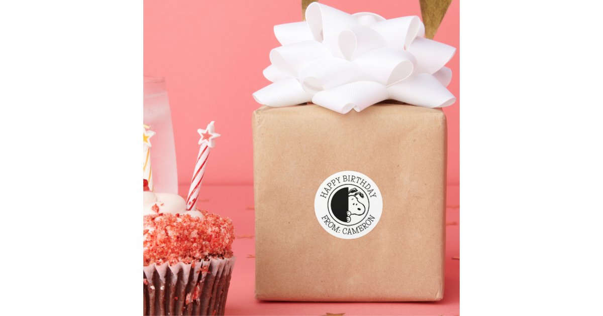 Snoopy Peeking Around the Corner | Happy Birthday Classic Round Sticker ...