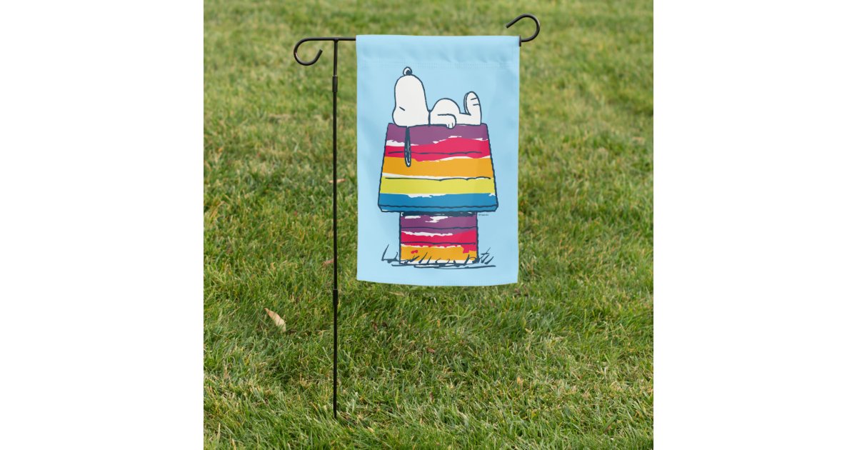 Snoopy | Rainbow Dog House Garden Flag | Zazzle