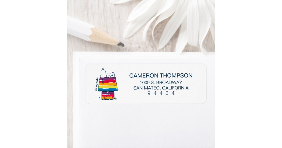 Snoopy | Rainbow Dog House Label | Zazzle