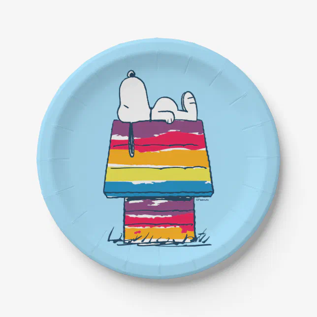 Snoopy | Rainbow Dog House Paper Plates | Zazzle