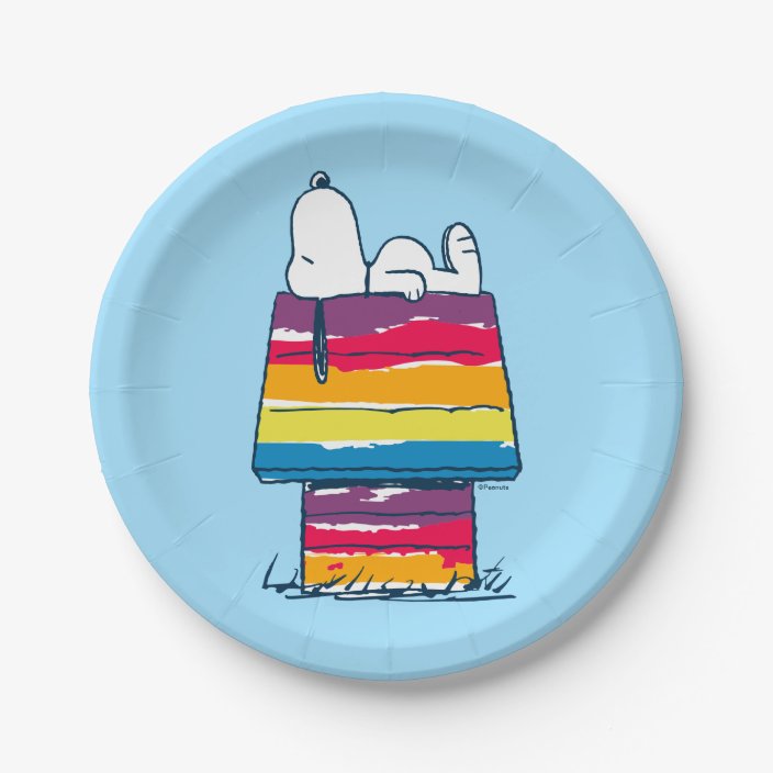 Snoopy | Rainbow Dog House Paper Plates | Zazzle.com