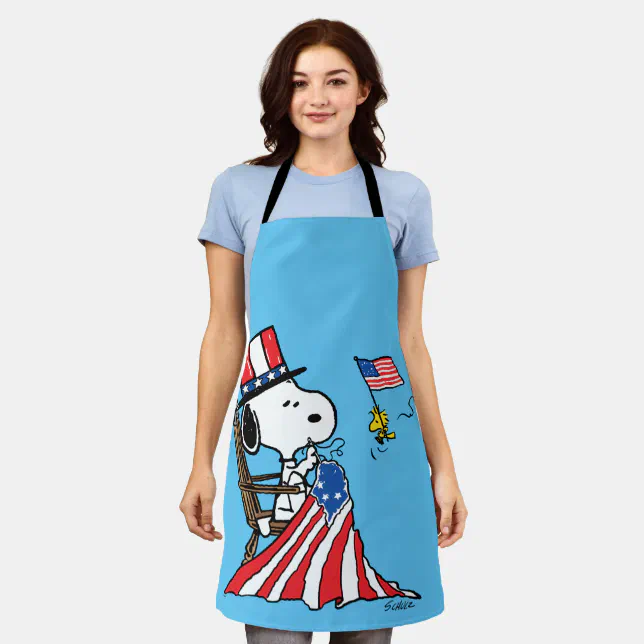 Snoopy Sewing 4th of July Flag Apron | Zazzle