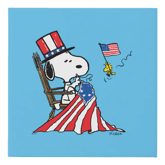 Snoopy Sewing 4th of July Flag Faux Canvas Print | Zazzle