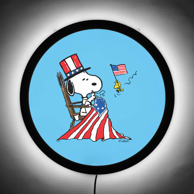 Snoopy Sewing 4th of July Flag LED Sign | Zazzle