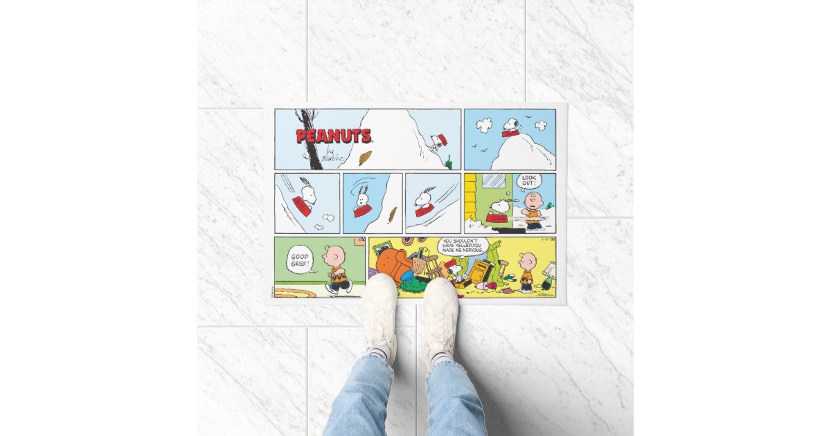 Snoopy Sled Riding Food Dish Doormat | Zazzle