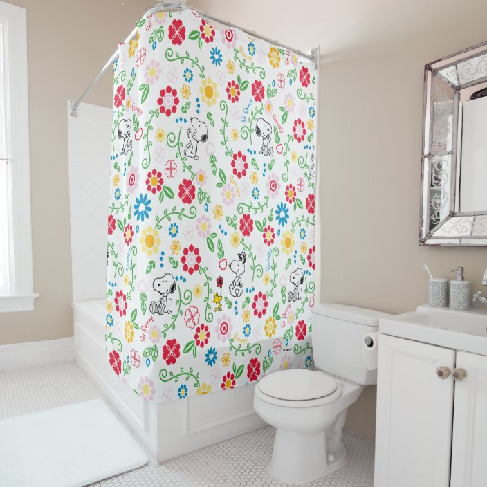 Snoopy So Sweet Flower Pattern Shower Curtain | Zazzle