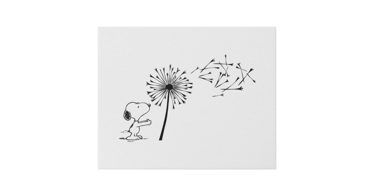 Snoopy With Dandelion Faux Canvas Print | Zazzle