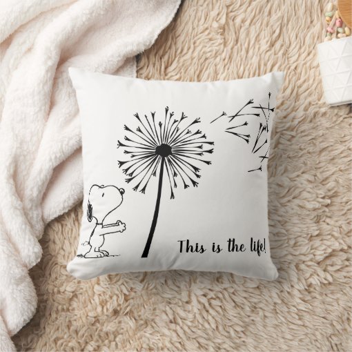 Snoopy With Dandelion Throw Pillow | Zazzle