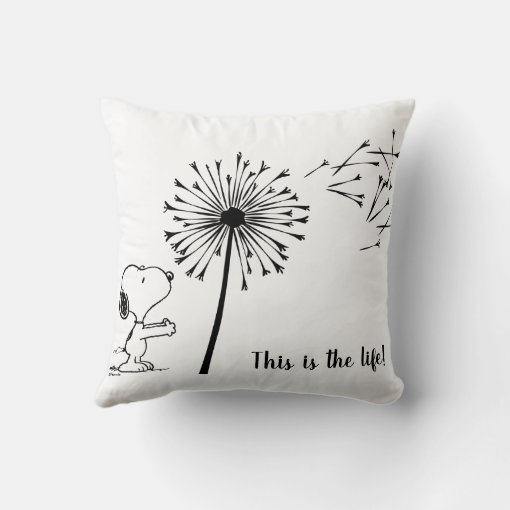 Snoopy With Dandelion Throw Pillow | Zazzle