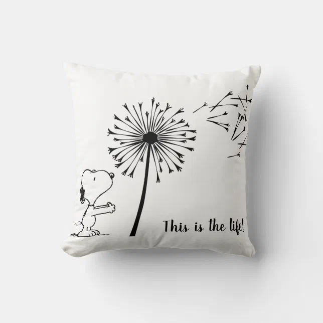 Snoopy With Dandelion Throw Pillow | Zazzle