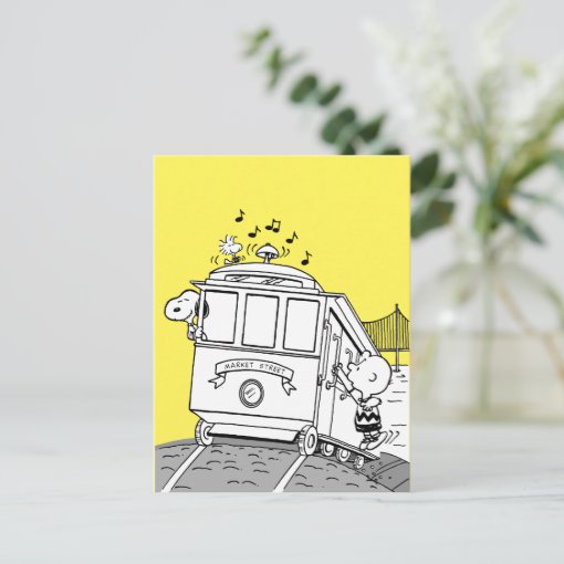 Snoopy, Woodstock, & Charlie Brown on a Trolley Postcard | Zazzle