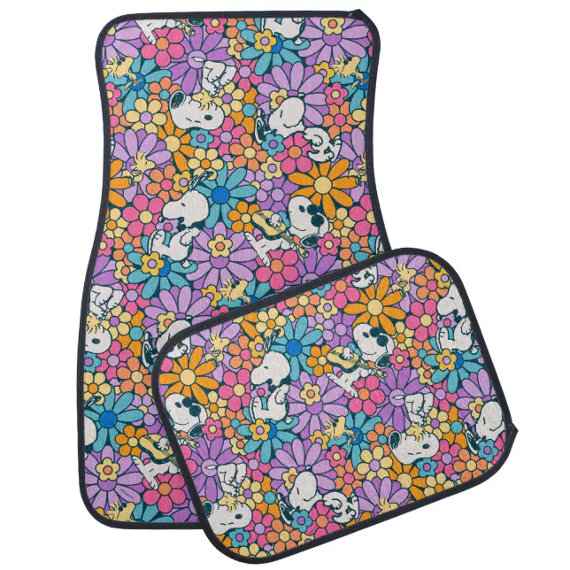 Snoopy & Woodstock Flower Pattern Car Floor Mat | Zazzle
