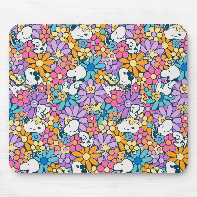 Snoopy & Woodstock Flower Pattern Mouse Pad | Zazzle