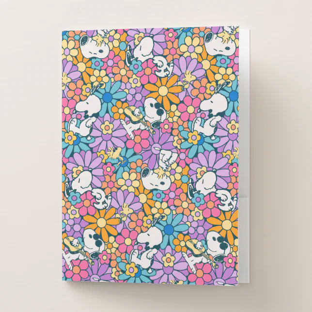 Snoopy & Woodstock Flower Pattern Pocket Folder | Zazzle