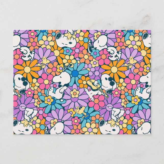 Snoopy & Woodstock Flower Pattern Postcard | Zazzle