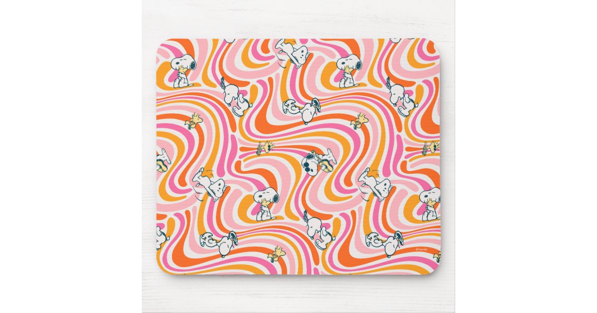 Snoopy & Woodstock Groovy Vibes Orange Pattern Mouse Pad | Zazzle