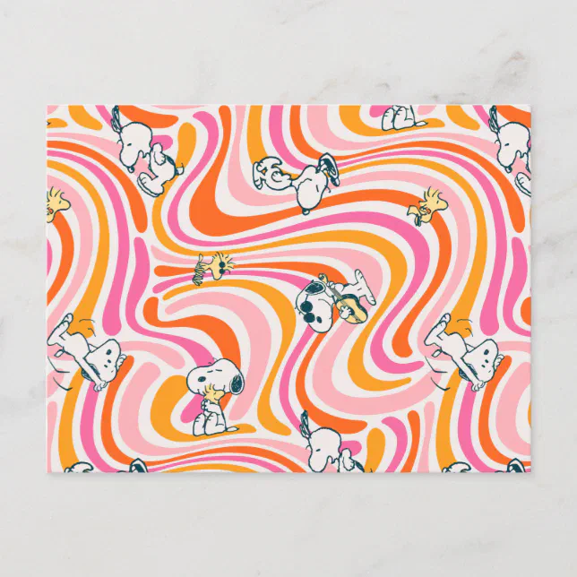 Snoopy & Woodstock Groovy Vibes Orange Pattern Postcard | Zazzle