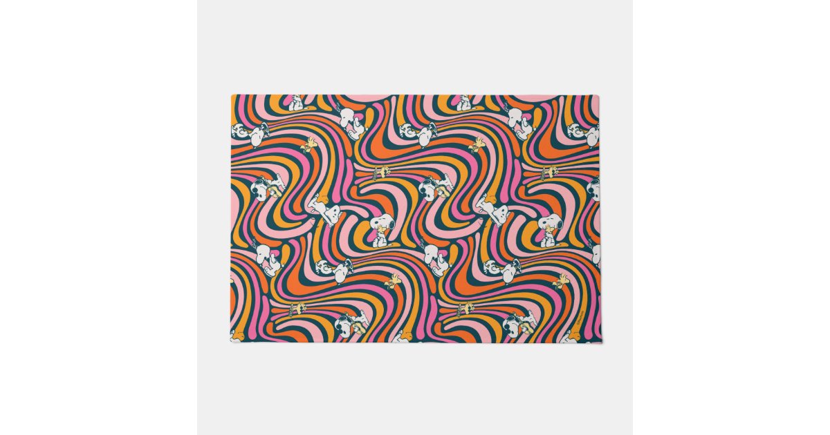 Snoopy & Woodstock Groovy Vibes Purple Pattern Doormat | Zazzle