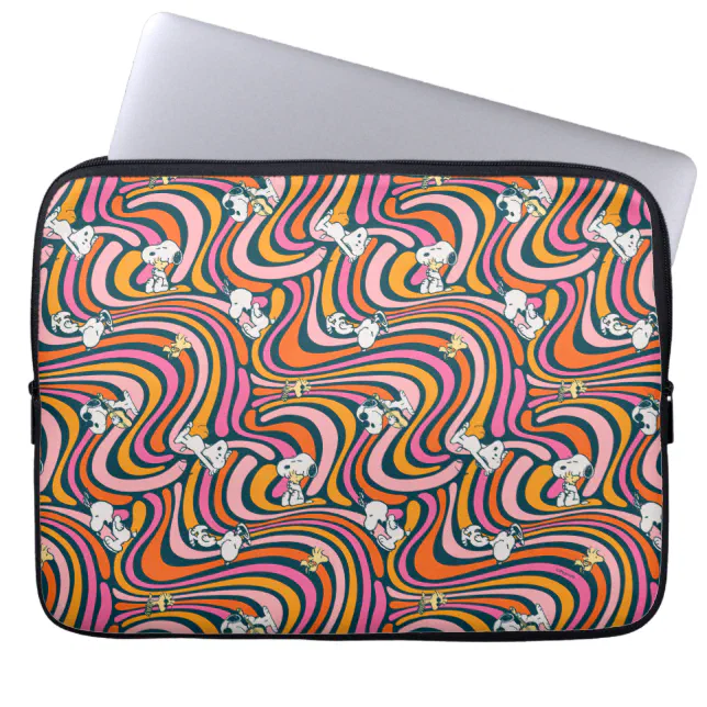 Snoopy & Woodstock Groovy Vibes Purple Pattern Laptop Sleeve | Zazzle