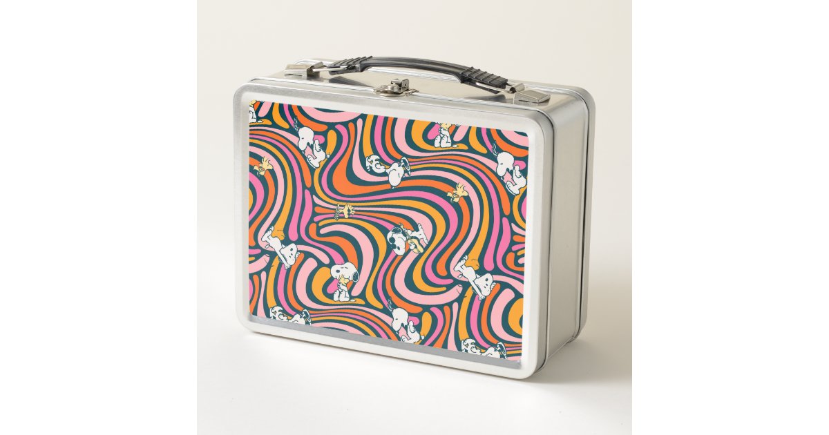 Snoopy & Woodstock Groovy Vibes Purple Pattern Metal Lunch Box | Zazzle