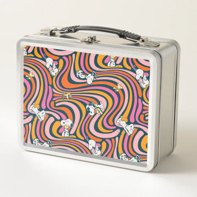 Snoopy & Woodstock Groovy Vibes Purple Pattern Metal Lunch Box | Zazzle