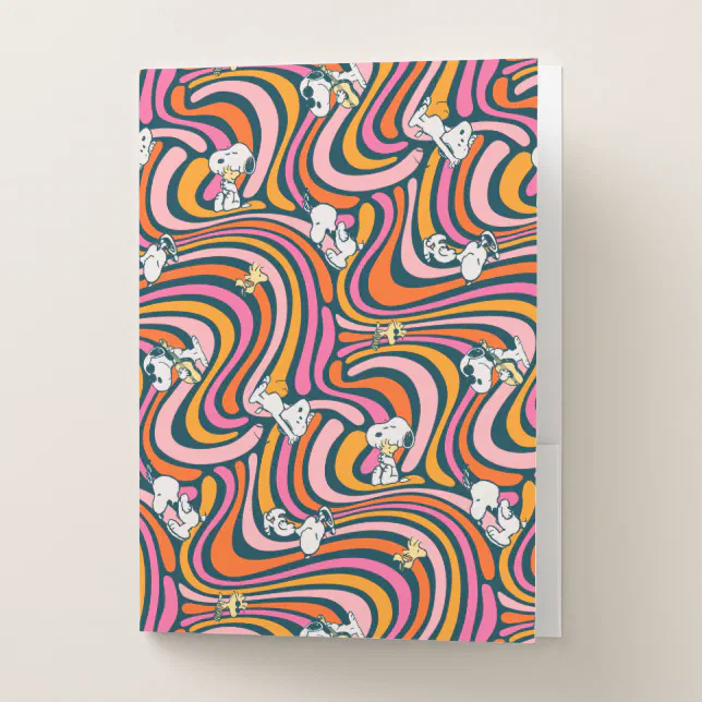 Snoopy & Woodstock Groovy Vibes Purple Pattern Pocket Folder | Zazzle