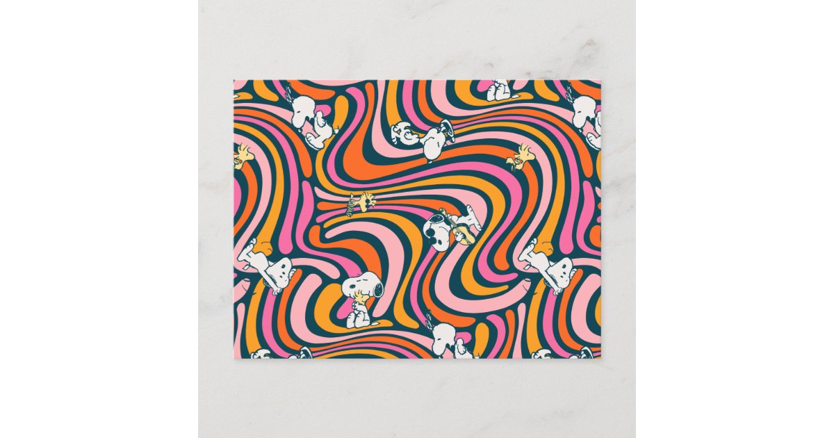 Snoopy & Woodstock Groovy Vibes Purple Pattern Postcard | Zazzle