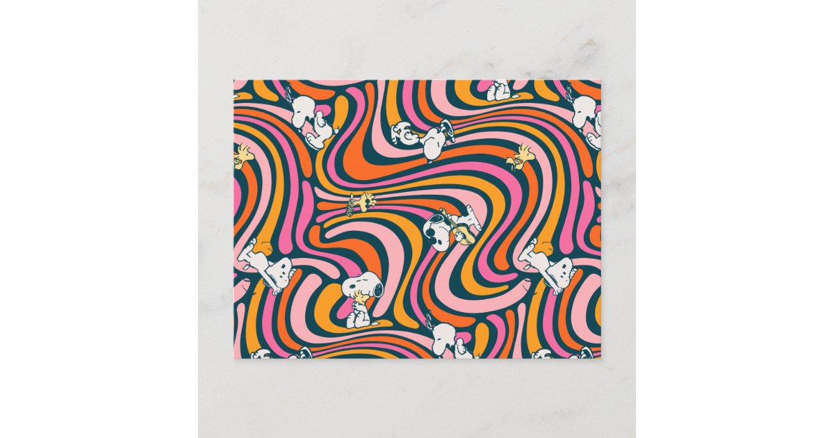 Snoopy & Woodstock Groovy Vibes Purple Pattern Postcard | Zazzle