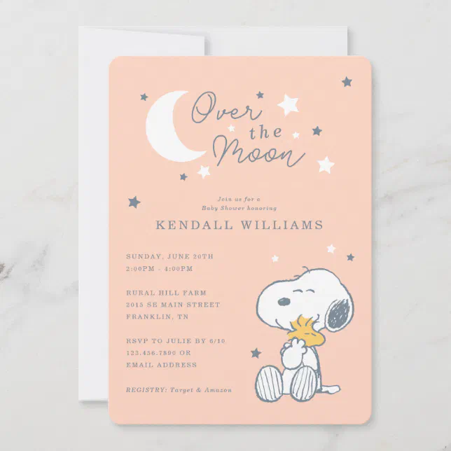 Snoopy & Woodstock | Over the Moon Baby Shower Invitation | Zazzle