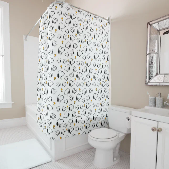 Snoopy & Woodstock Pattern Shower Curtain | Zazzle