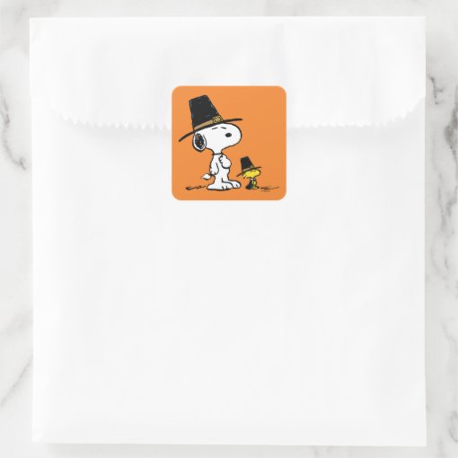 Snoopy & Woodstock Pilgrim Square Sticker | Zazzle