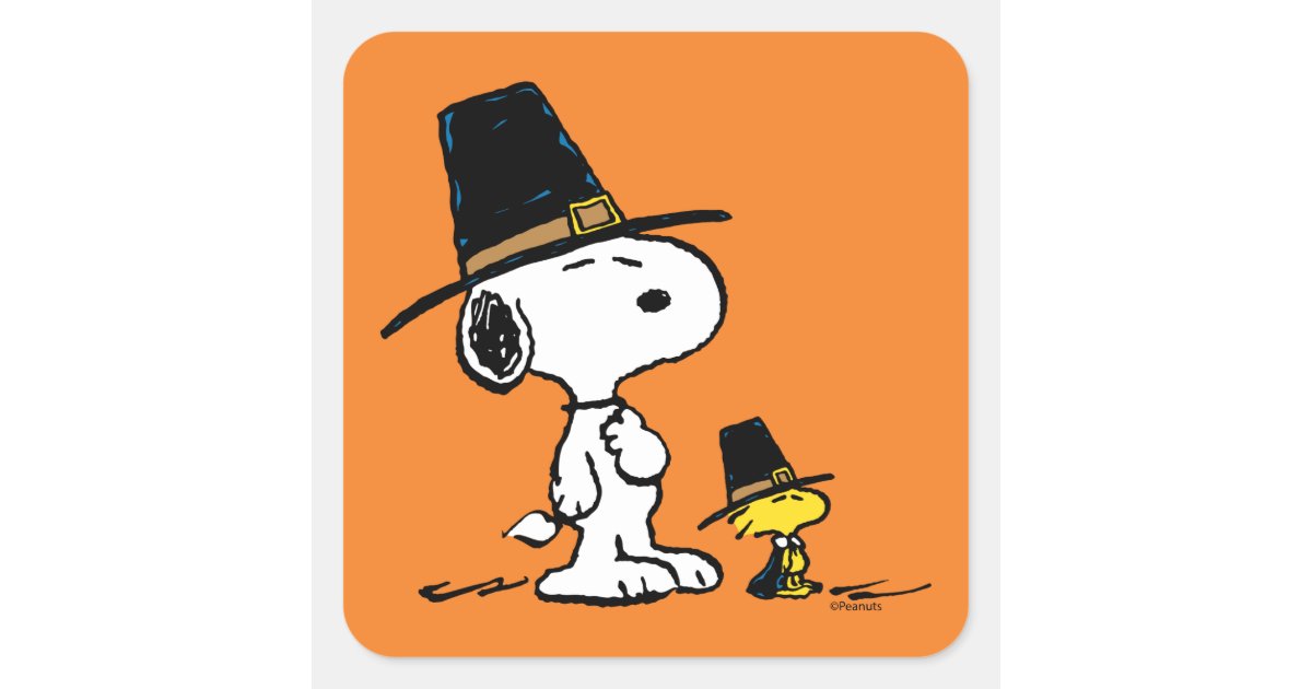 Snoopy & Woodstock Pilgrim Square Sticker | Zazzle
