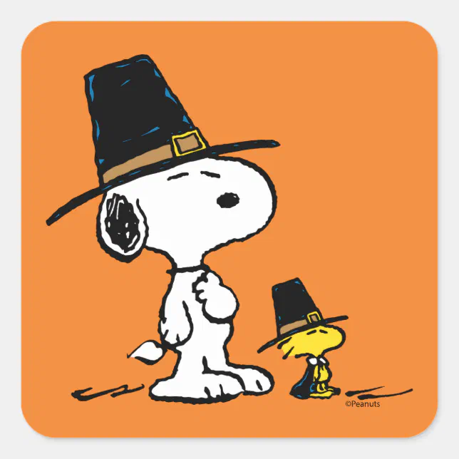 Snoopy & Woodstock Pilgrim Square Sticker | Zazzle
