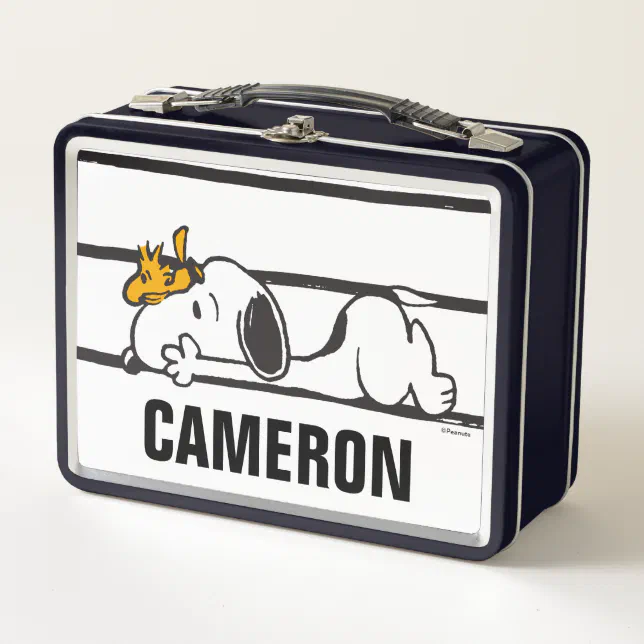 Snoopy & Woodstock | Smile Giggle Laugh | Add Name Metal Lunch Box | Zazzle