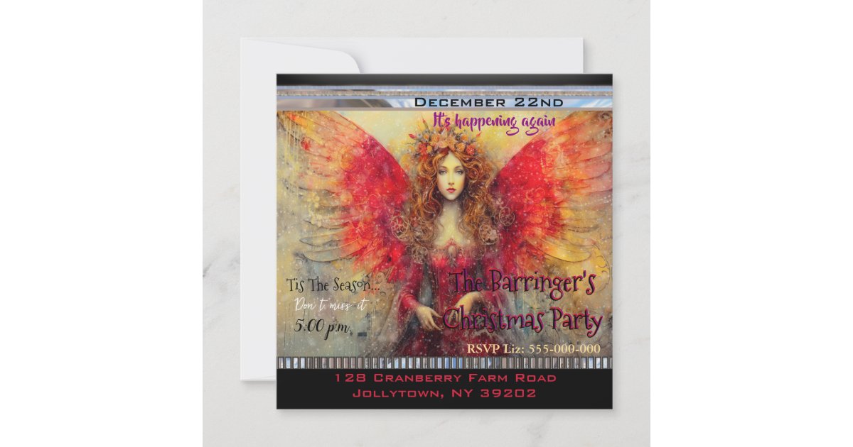 Snow Angel Festive Christmas Party Invitation | Zazzle