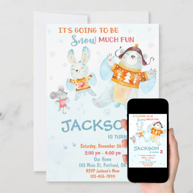 Snow birthday invitation Winter party invitation | Zazzle
